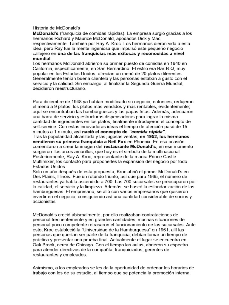 Historia de Macdonal's | PDF | Mc Donald's | Business