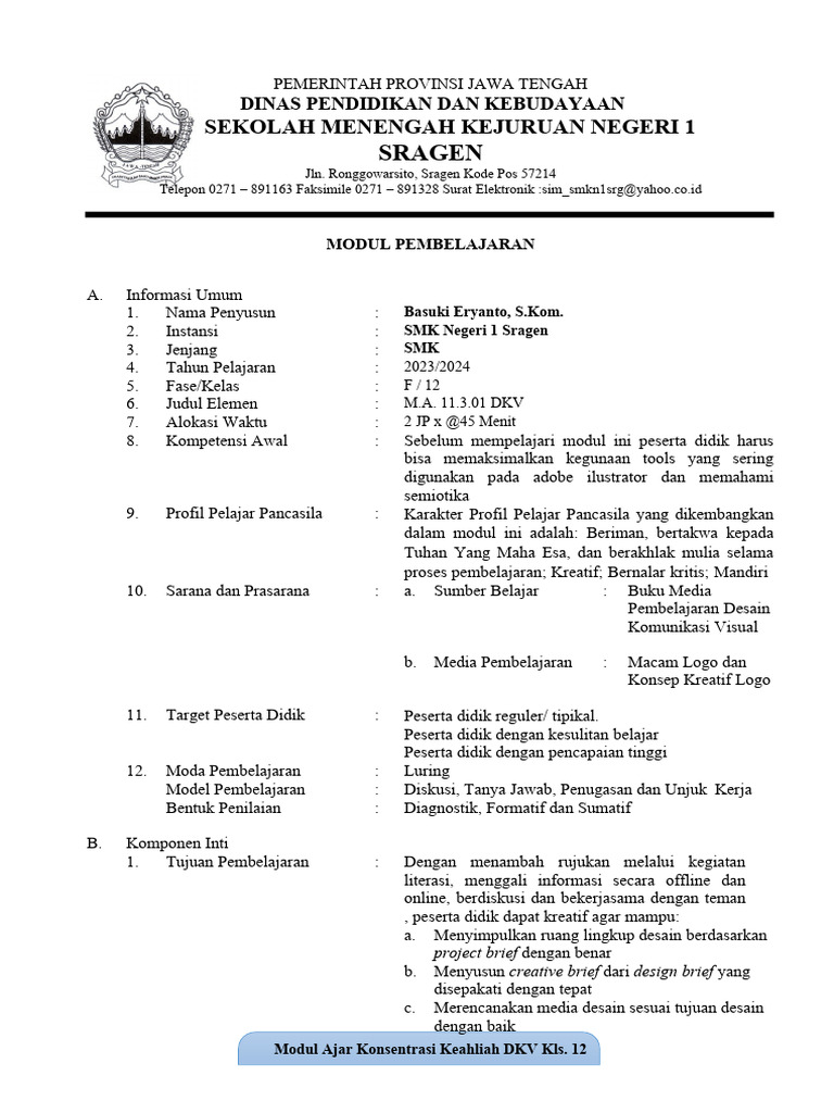 MODUL AJAR - Konsentrasi Keahlian DKV Kelas 12 | PDF