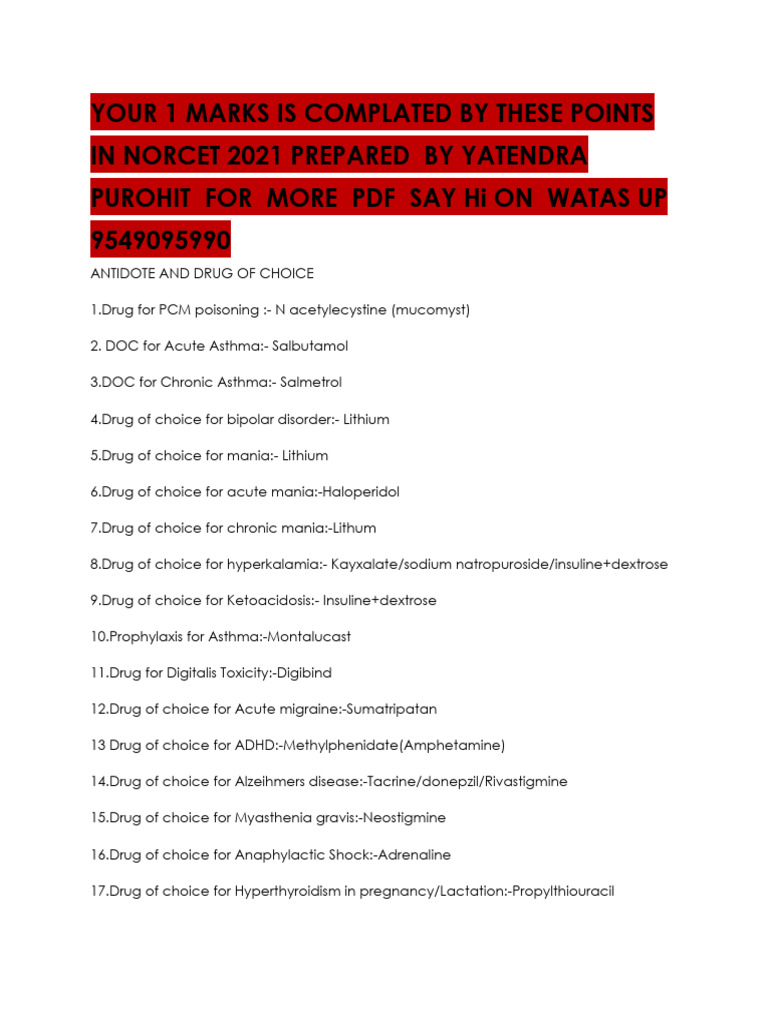 Antidotes and Drug Choices Overview | PDF | Drugs | Clinical Medicine