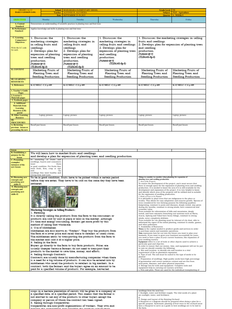 Grade 6 Agriculture Lesson Plan | PDF | Technology & Engineering