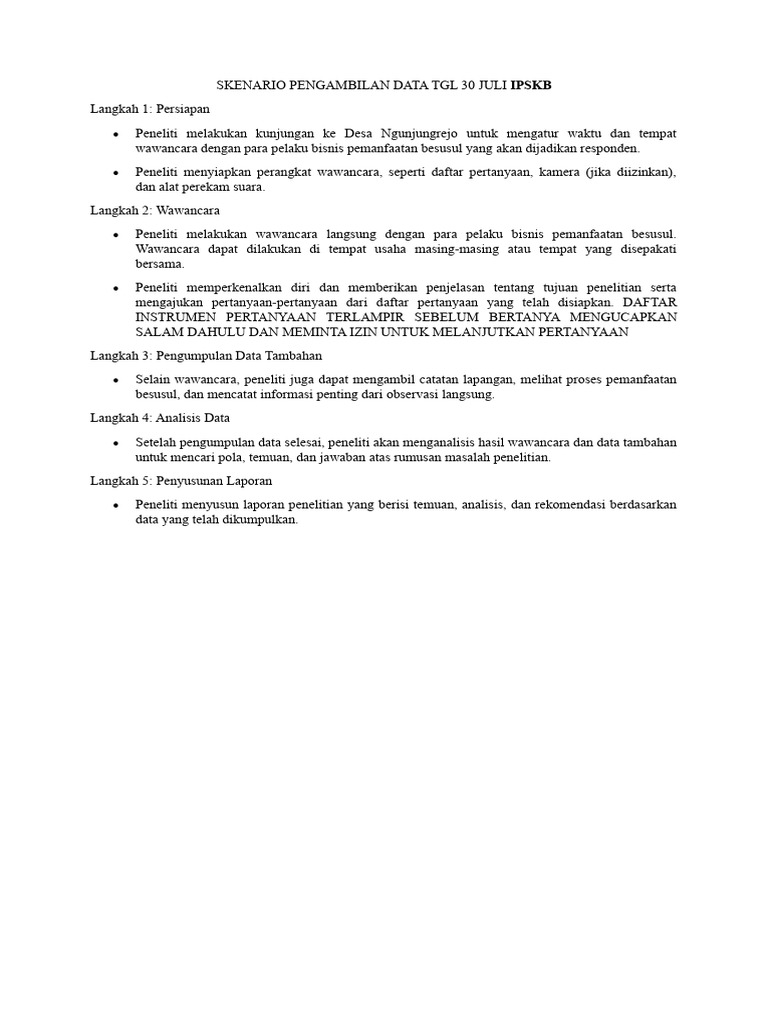 Skenario Pengambilan Data KARYA TULIS REMAJA | PDF