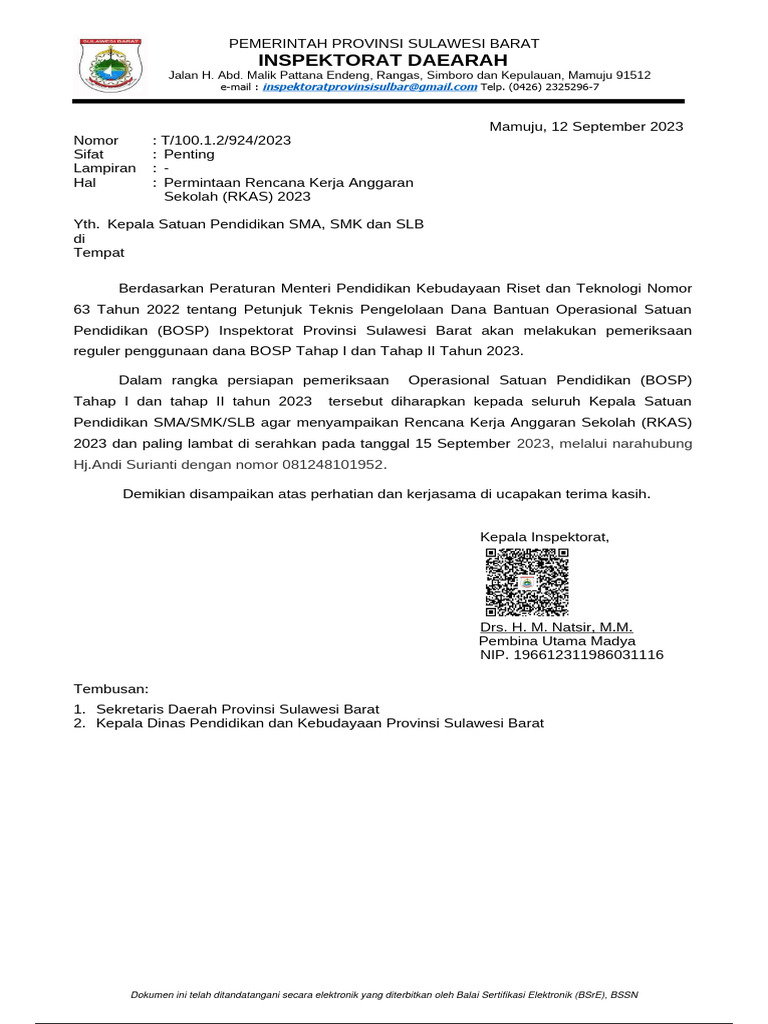 September 12 Surat Irban2 RKAS | PDF