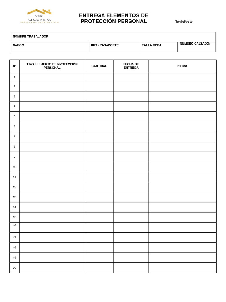 Entrega Elementos de Protección Personal YP | PDF