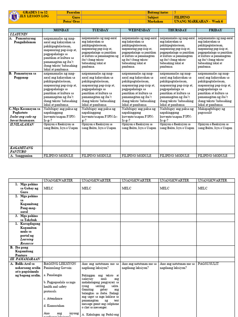 DLL-G5 Week-6-Filipino | PDF