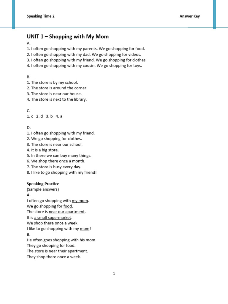 Speaking_Time_2_Answer_Key | PDF