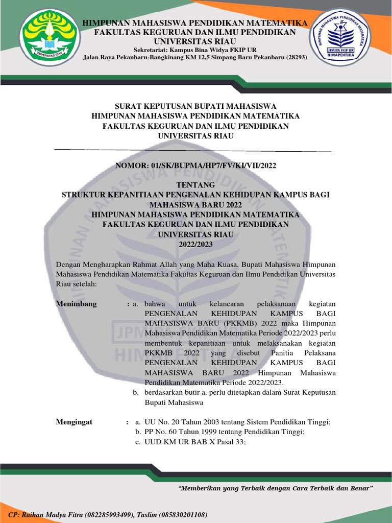 01 - SK Panitia PKKMB 2022 | PDF