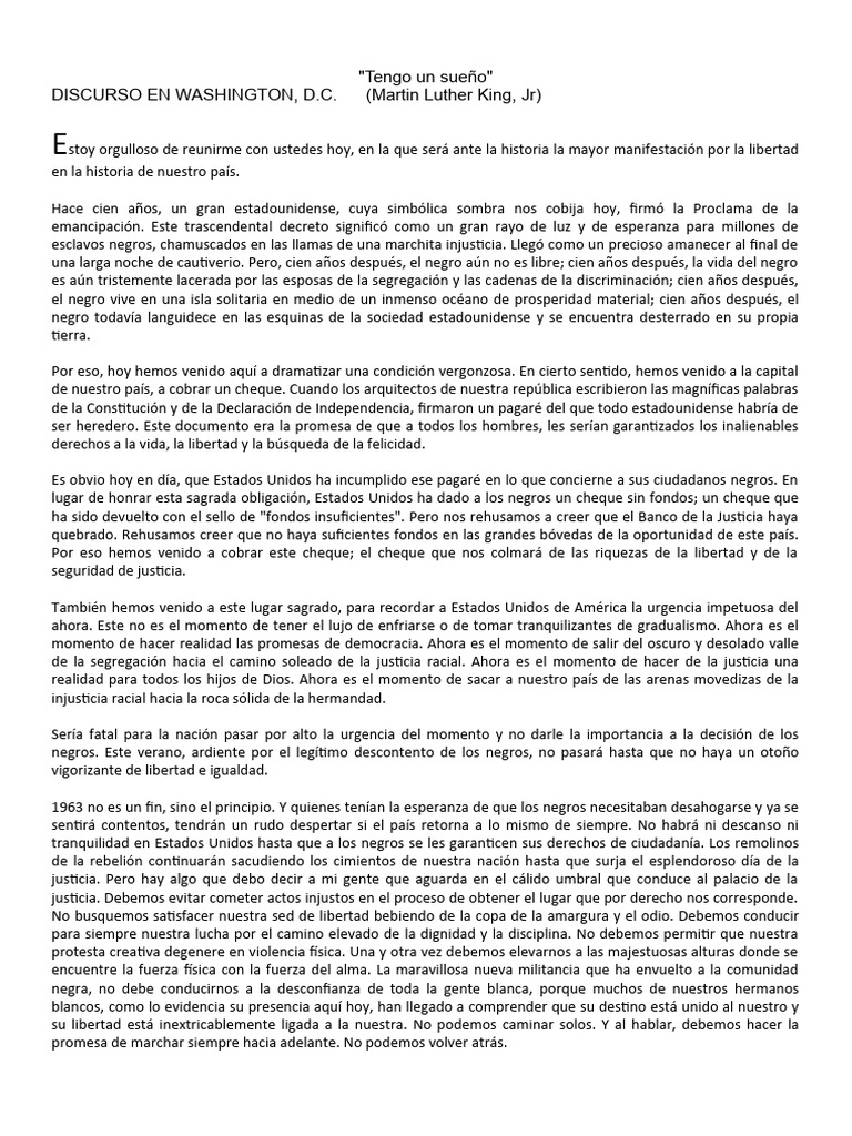 DISCURSO Tengo Un Sueño - Martin Luther King | PDF