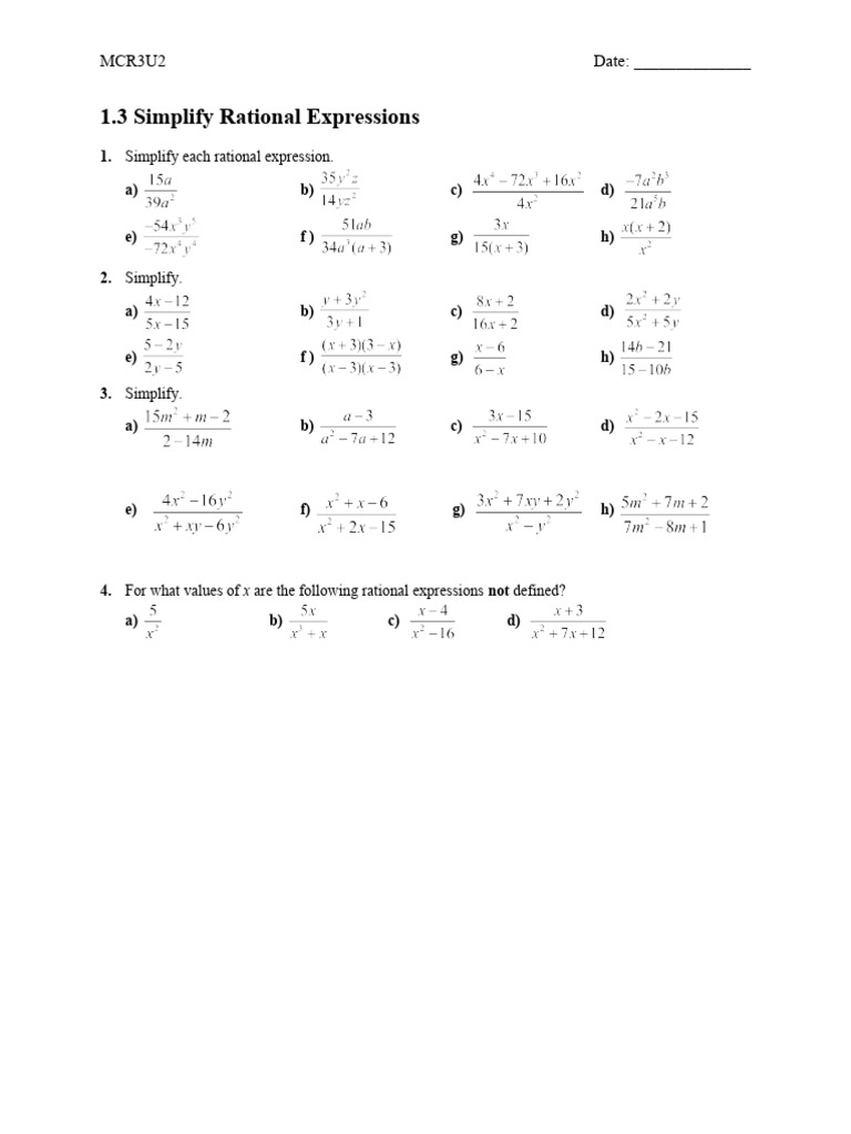 1.3 Simplifying Rational Expressions (CW - HW) | PDF