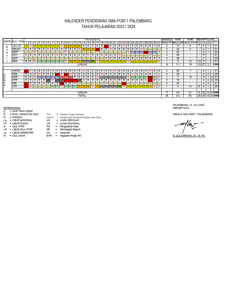 Kalender Pendidikan SMA PGRI 1 2023-2024(3) | PDF
