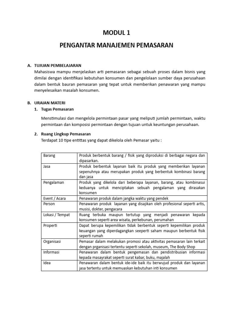 MODUL 1 Manajemen Pemasaran | PDF