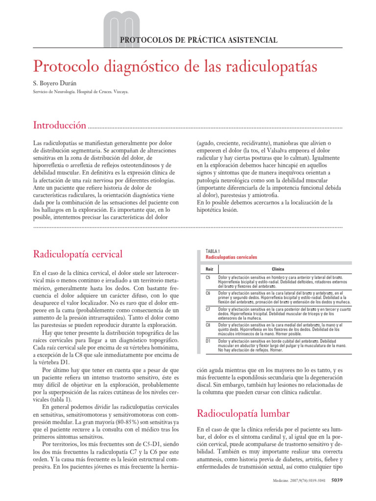 Diagnóstico de Radiculopatías Cervicales | PDF | Mano | Neurología