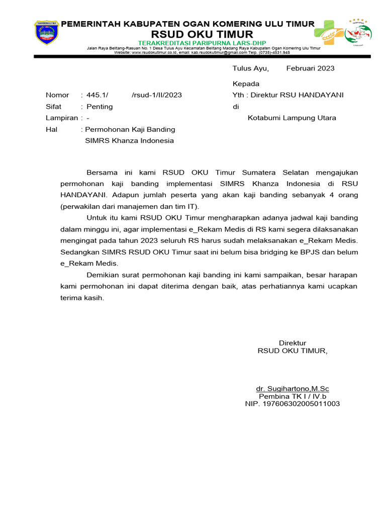 Surat Permohonan Study Banding Kers Handayani | PDF