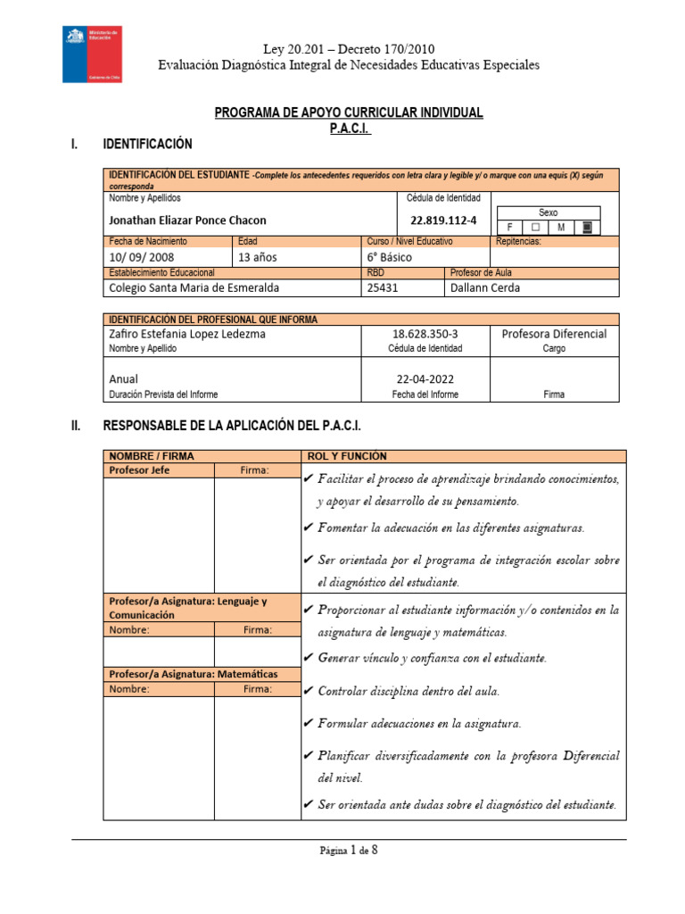 PACI Formato Completo | PDF | Evaluación | Aprendizaje