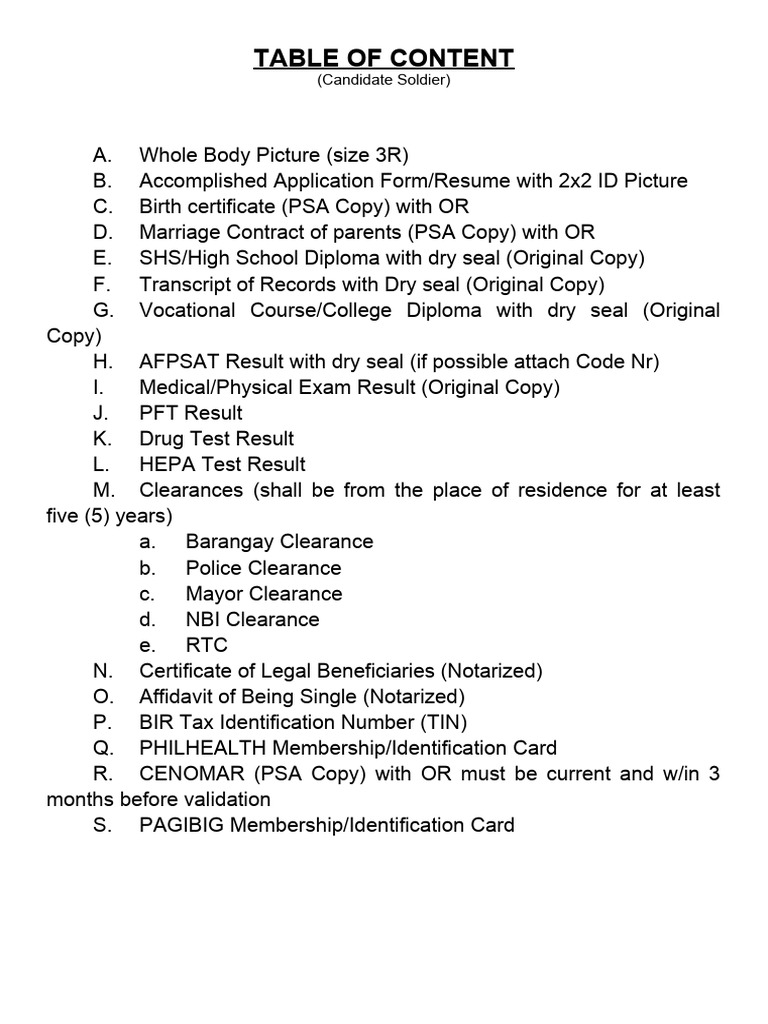 Table of Content Enlistment | PDF