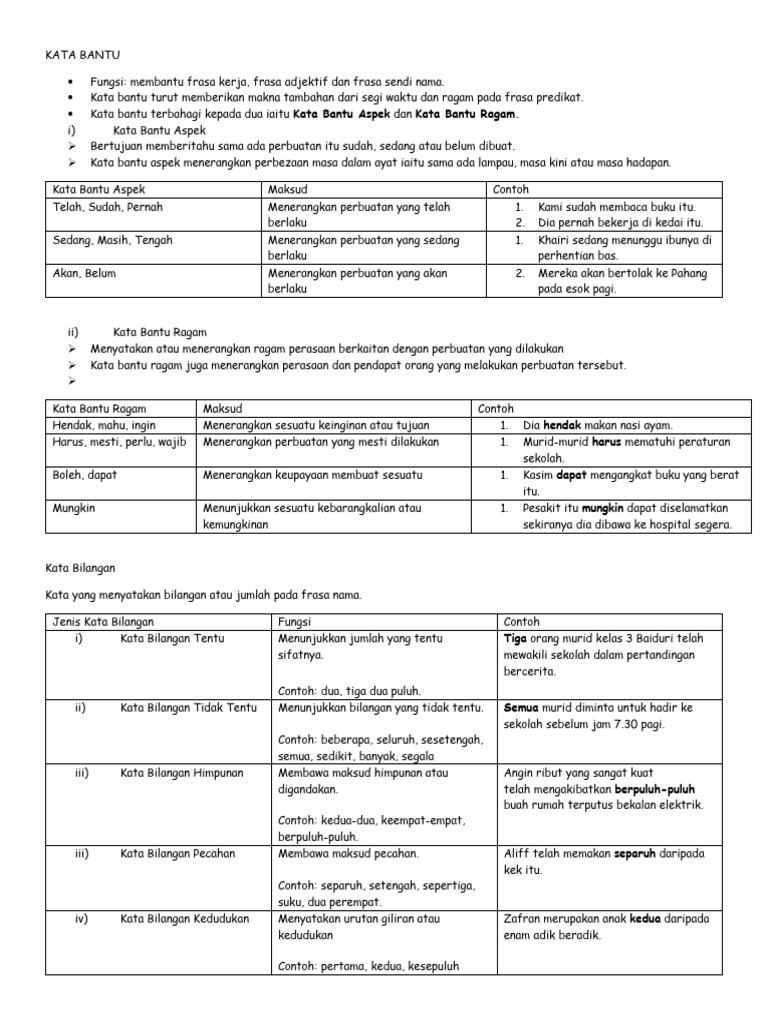 Pengertian dan Contoh Kata Bantu | PDF