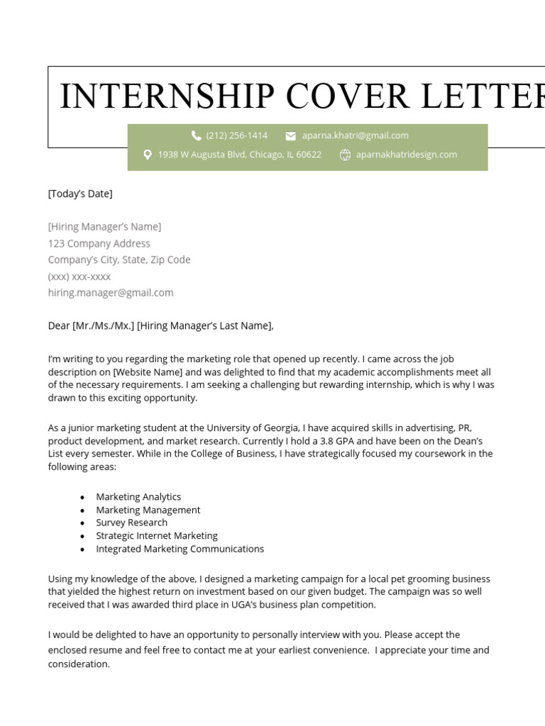 Internship Cover Letter Sample | PDF | Résumé | Human Communication