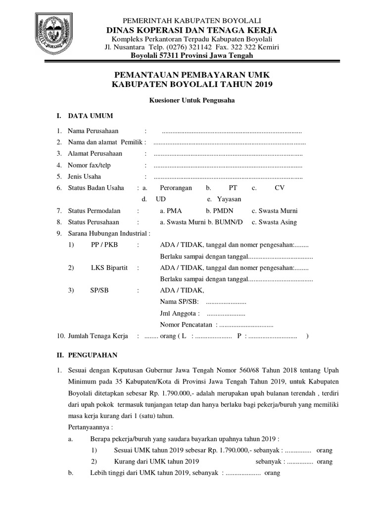 Pemantauan UMK Boyolali 2019 | PDF