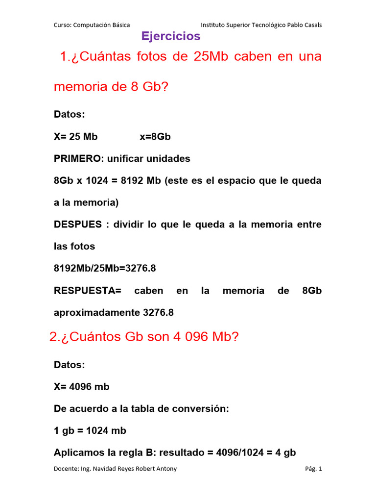 Ejercicios de Computacion | PDF