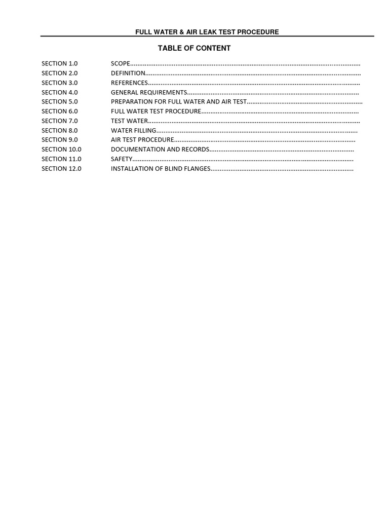 Full Water and Air Leak Test Procedure - Atmospheric Pressure Tank | PDF