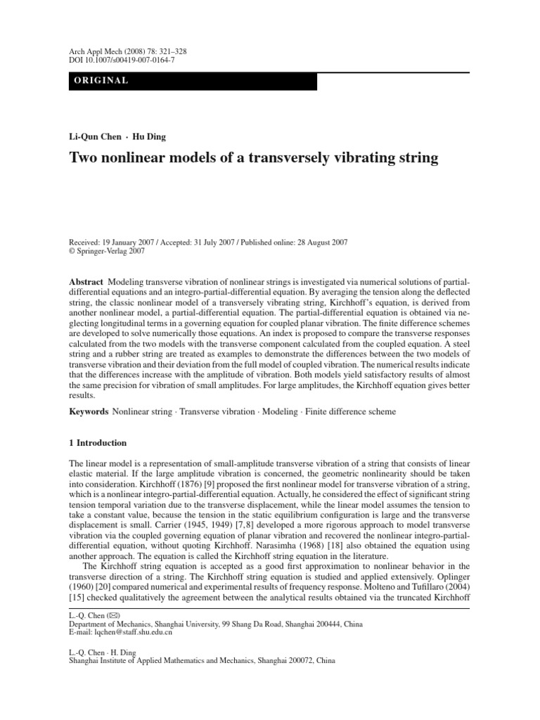 Two Nonlinear Models Of A Transversely Vibrating String Pdf