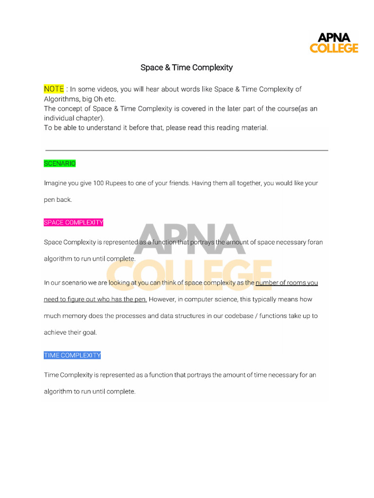 Space & Time Complexity | PDF