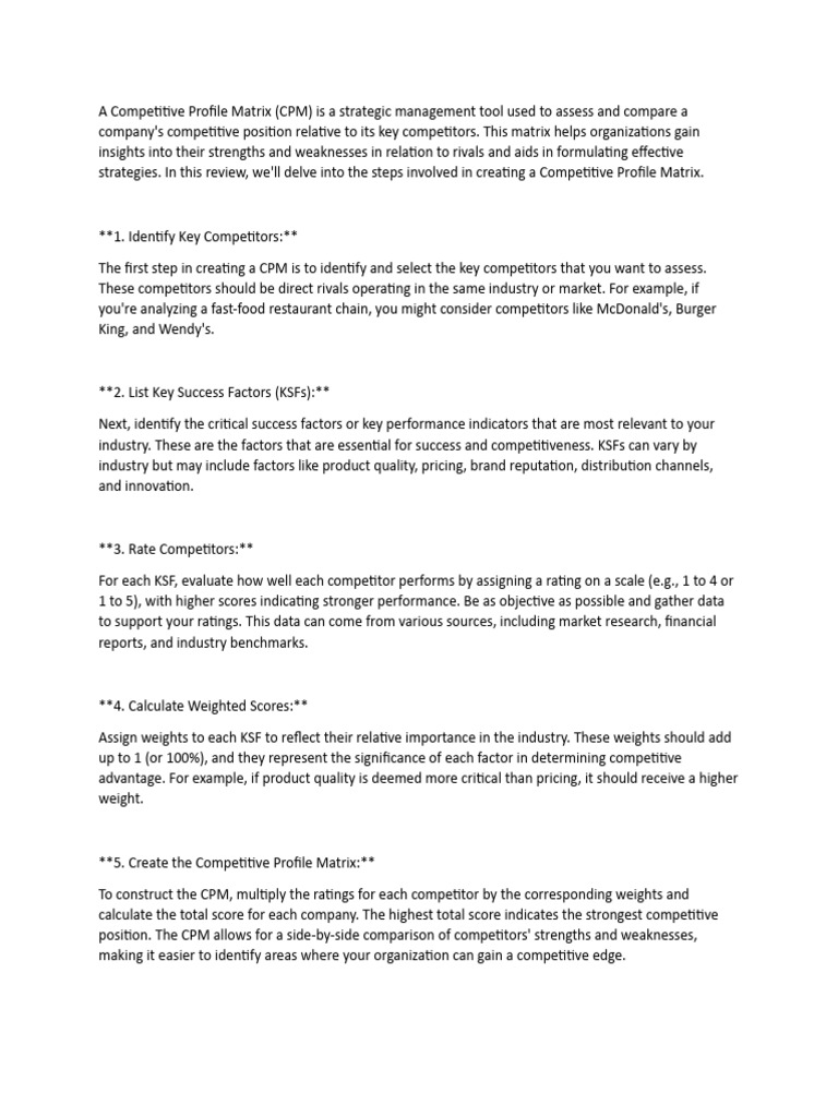 Strategic Management - Competitive Profile Matrix | PDF | Strategic ...