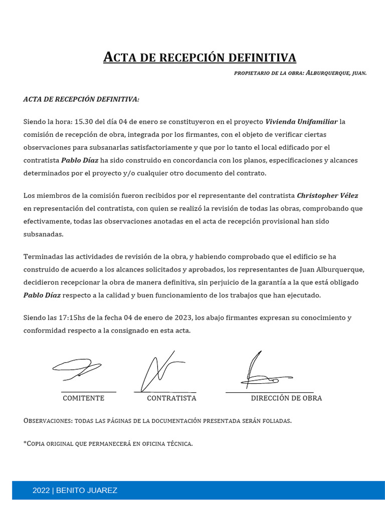 Acta de Recepcion Definitiva-1-2 | PDF | Derecho