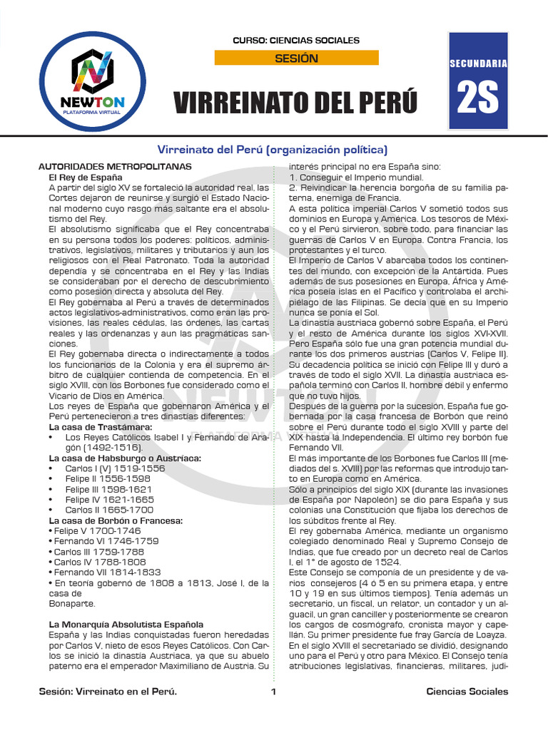 Estructura del Virreinato en Perú | PDF | Casa de borbón | Imperio español