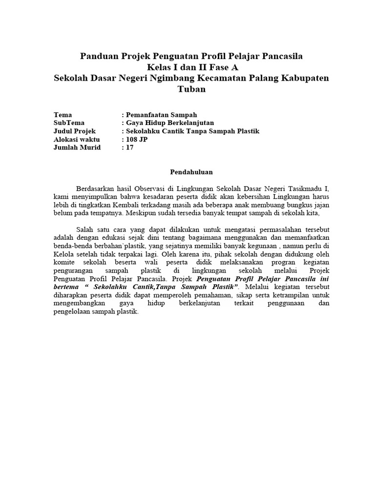 MODUL AJAR Projek Penguatan Profil Pelajar Pancasila FASE A KELAS | PDF