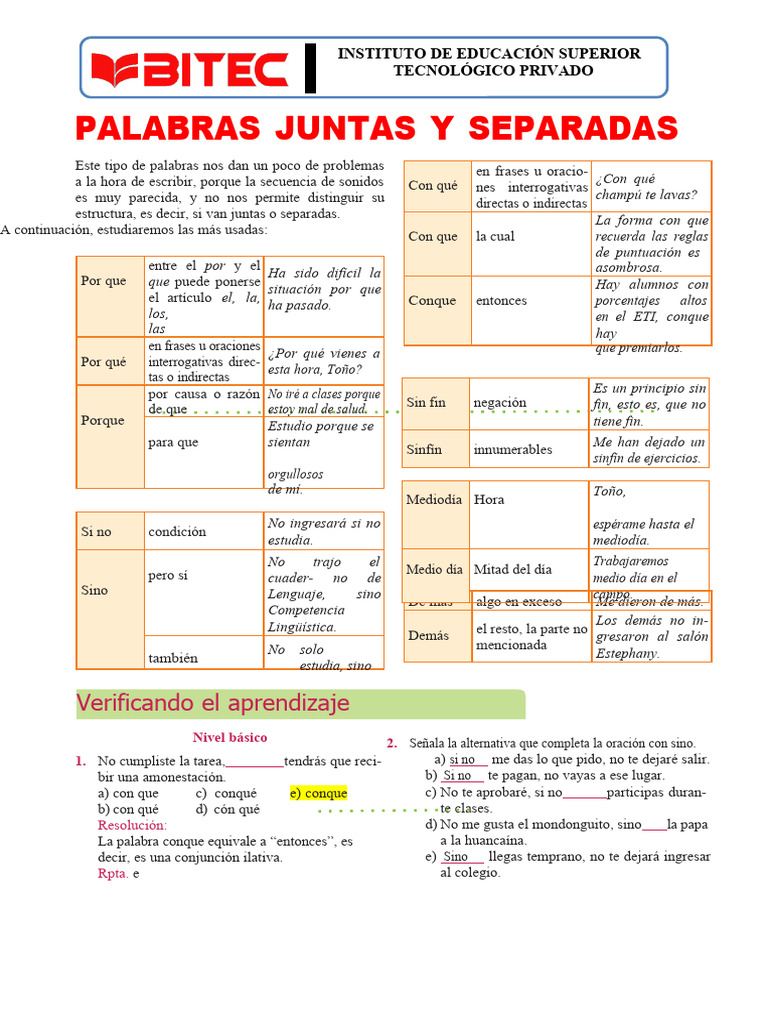 Palabras Juntas y Separadas | PDF