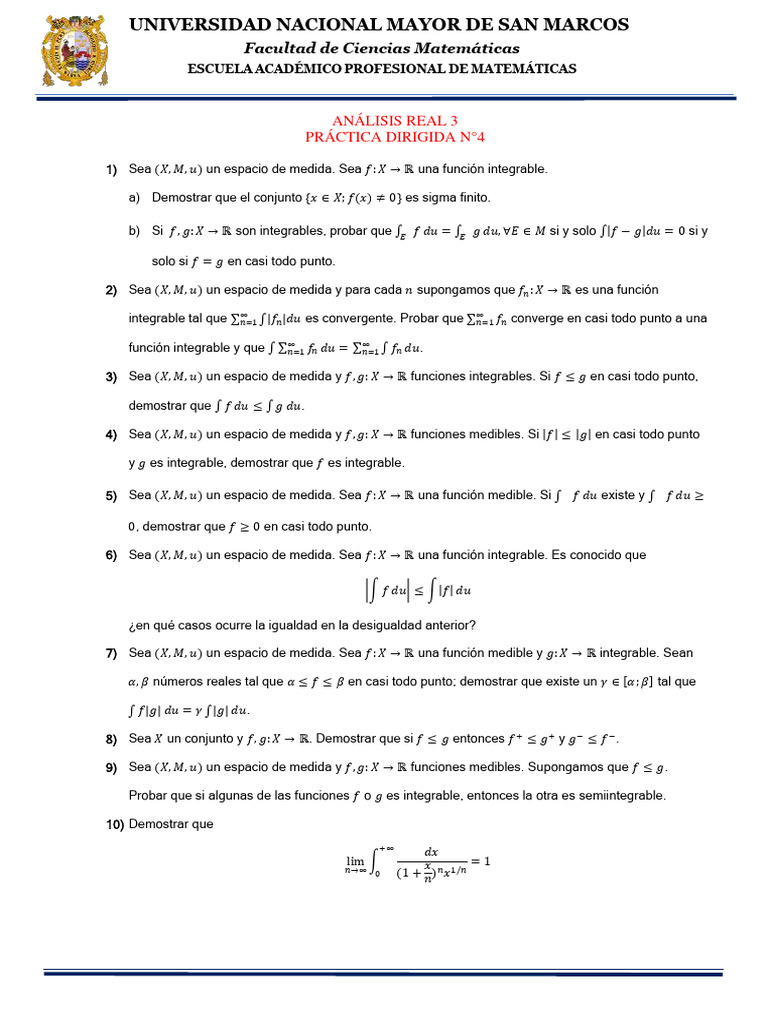 PRÁCTICA DIRIGIDA N4 | PDF | Medida (Matemáticas) | Integral