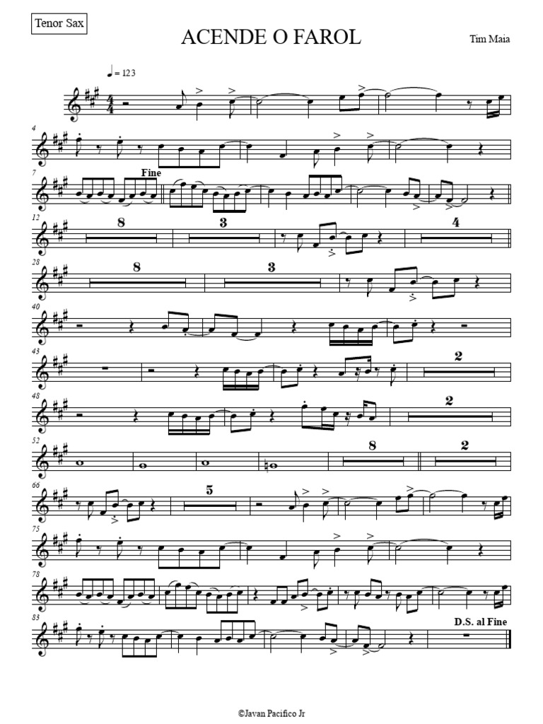 Acenda o Farol-Tim Maia - Tenor Sax | PDF