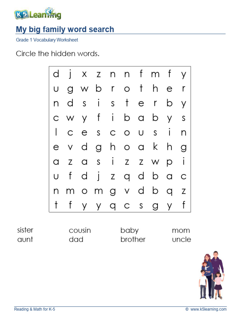 Grade 1 My Big Family Word Search Lowercase | PDF | Wellness