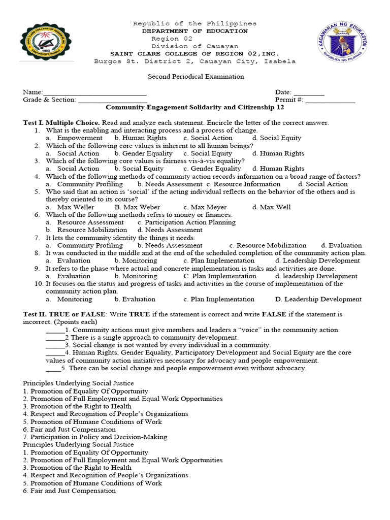 CESC 12 Second Periodical Examination | PDF | Social Equality | Justice