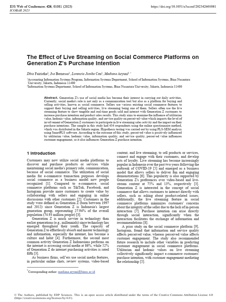 The Effect of Live Streaming On Social Commerce PL | PDF | Sales | Customer