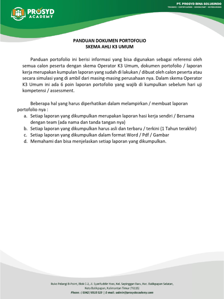 Panduan Portofolio Skema Operator K3 Umum | PDF
