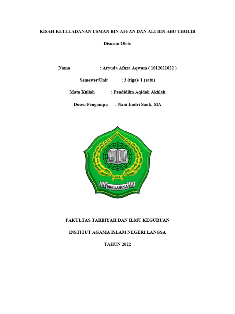 Keteladanan Usman Bin Affan Dan Ali Bin Abu Tholib | PDF