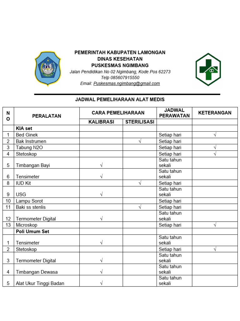 Jadwal Pemeliharaan Alkes | PDF