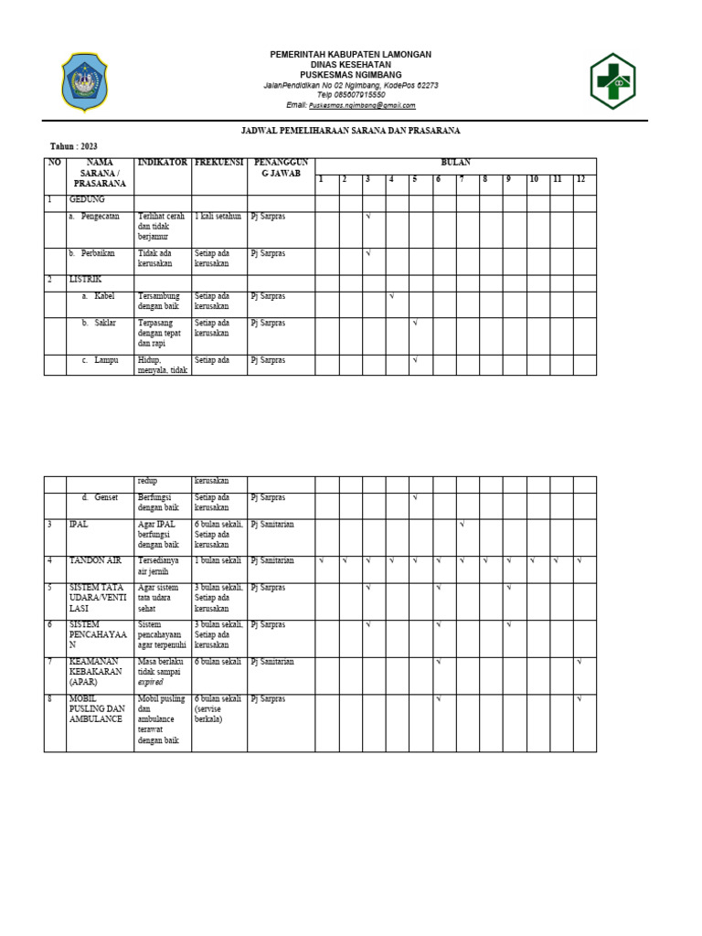 Jadwal Pemeliharaan Sarpras 2023 | PDF