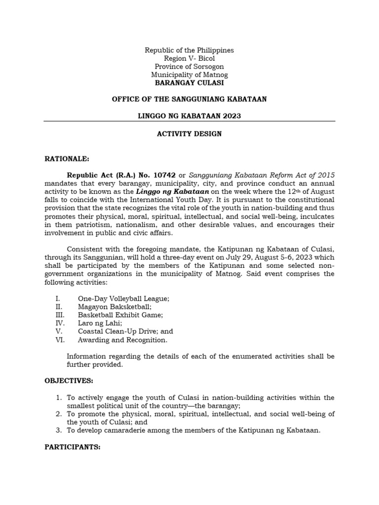 Activity Proposal | PDF | Philippines | Government