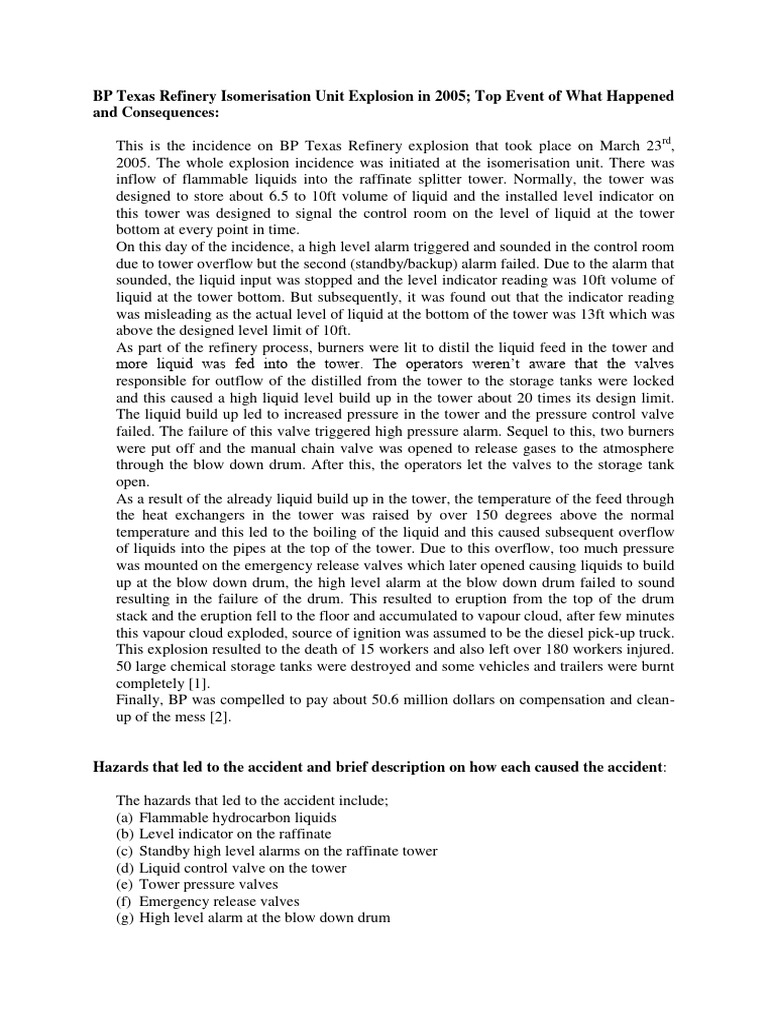 BP Texas Refinery Isomerisation Unit Explosion Root Cause Analysis of ...