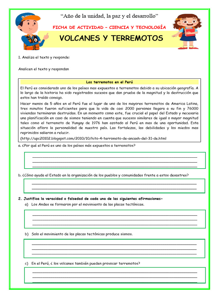 Ficha-Juev-Cyt-Volcanes y Terremotos | PDF