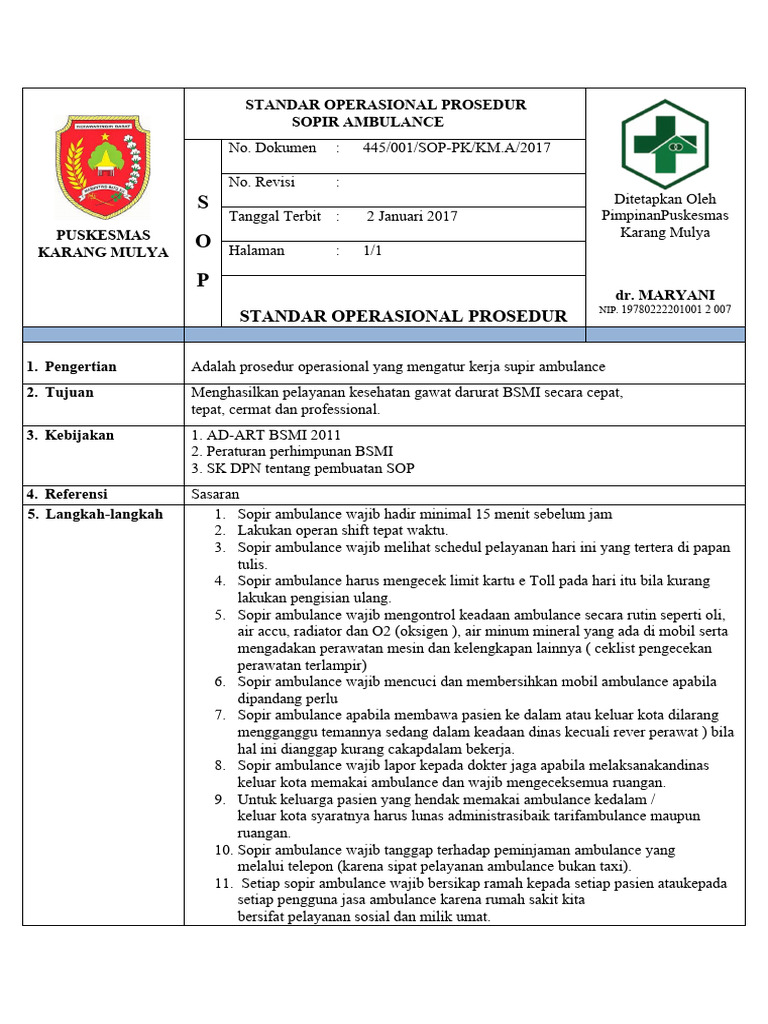Sop Sopir Ambulance | PDF