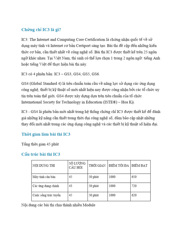 Thông tin về chứng chỉ IC3 | PDF