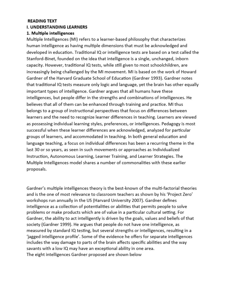 Reading Text (Multiple Intelligences) | PDF