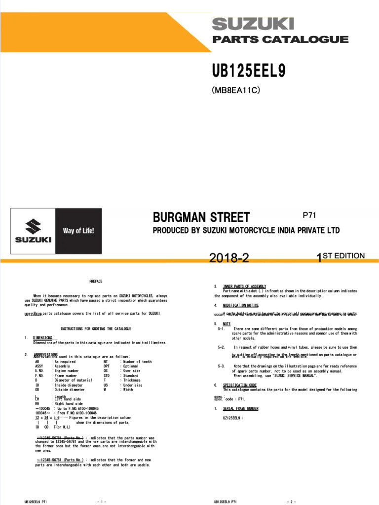 PDF Burgman Parts Ub125 Catalogue - Compress | PDF