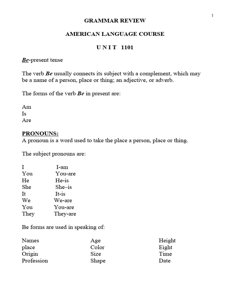 Grammar Review 1 | PDF | Verb | Adjective