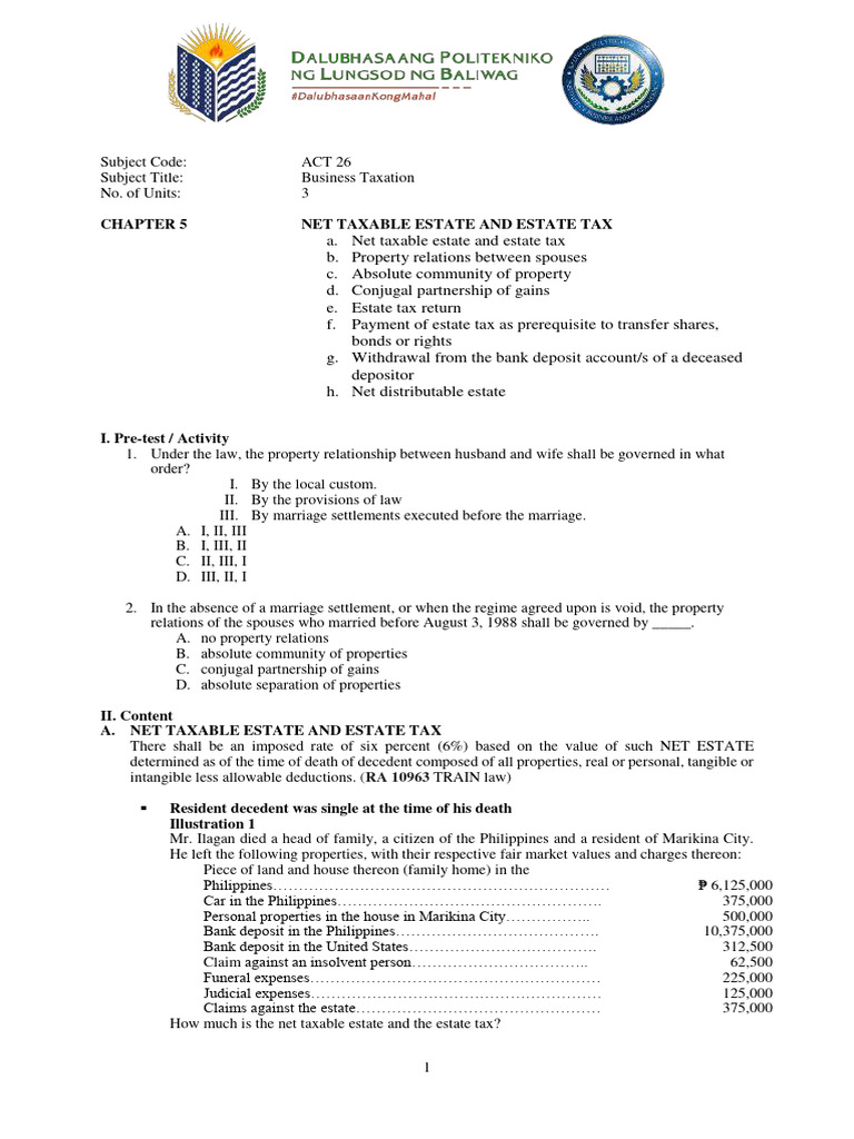 Business Taxation: Estate Tax Overview | PDF | Estate Tax In The United ...