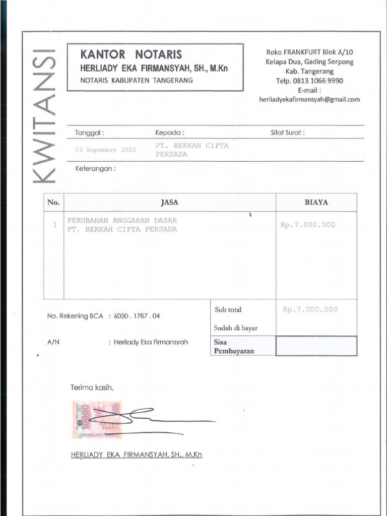 Inv1 Pt. Berkah Cipta Persada | PDF