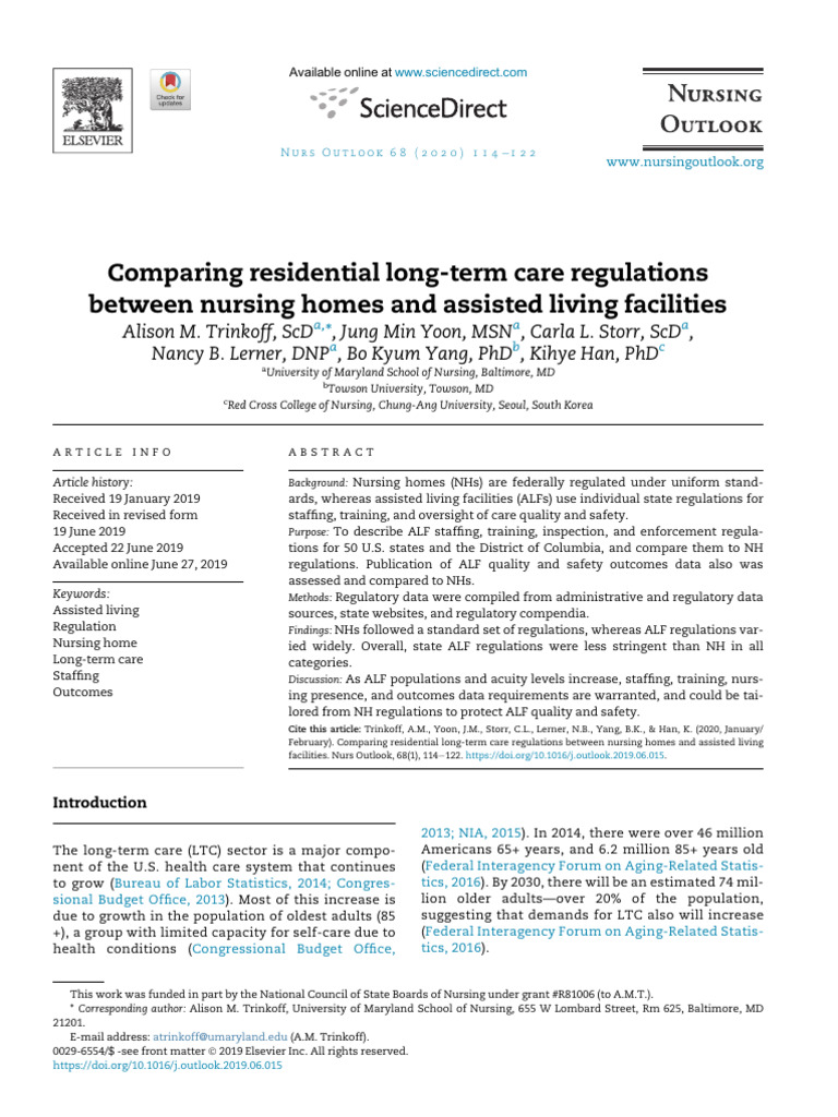 Comparing resident long-term care regulatroins between nursing homes ...